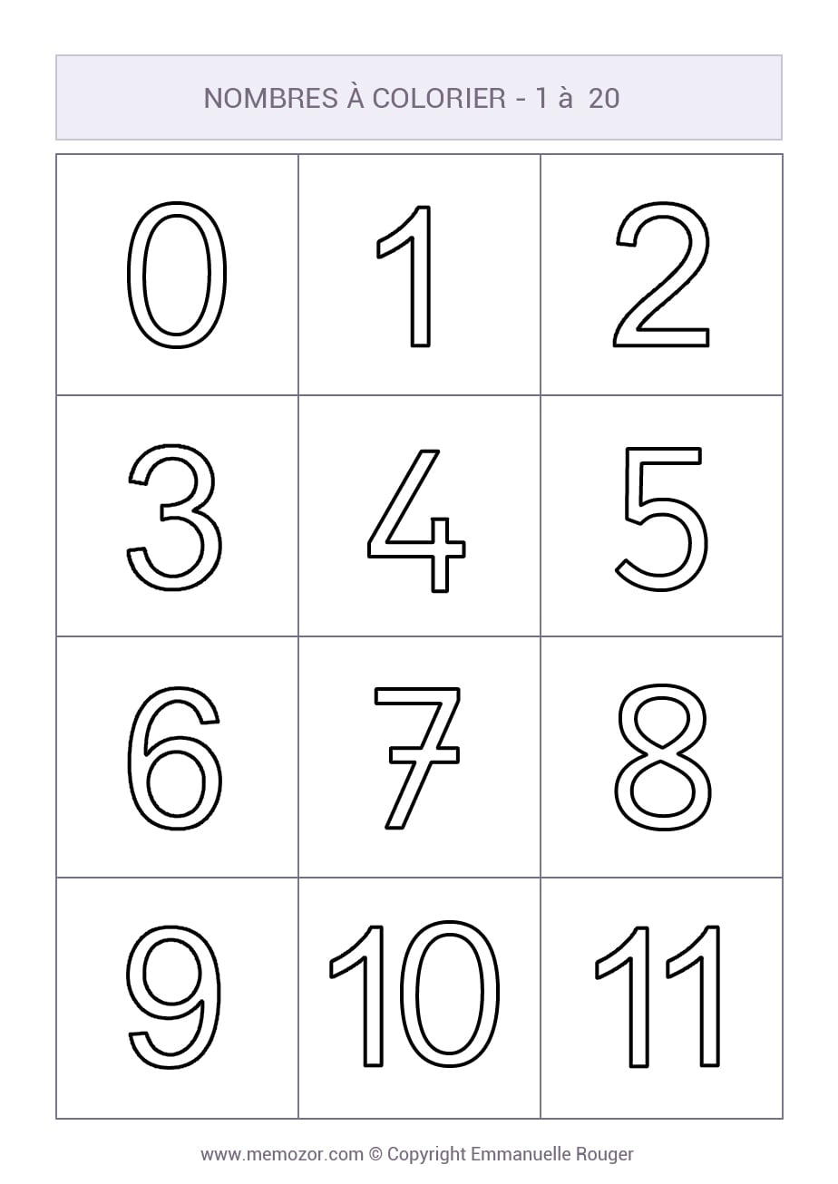 Jolis chiffres à imprimer et colorier (PDF) | Memozor