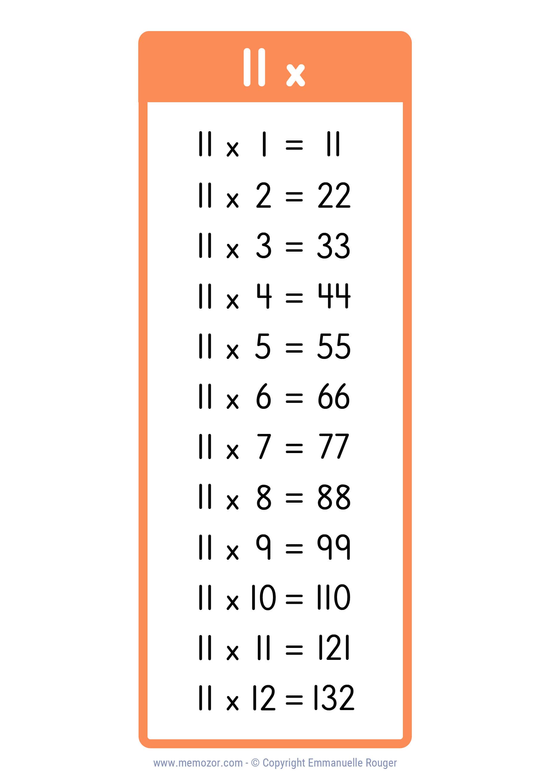 Pretty 11 Times Table Chart Print For Free Many Colors Memozor