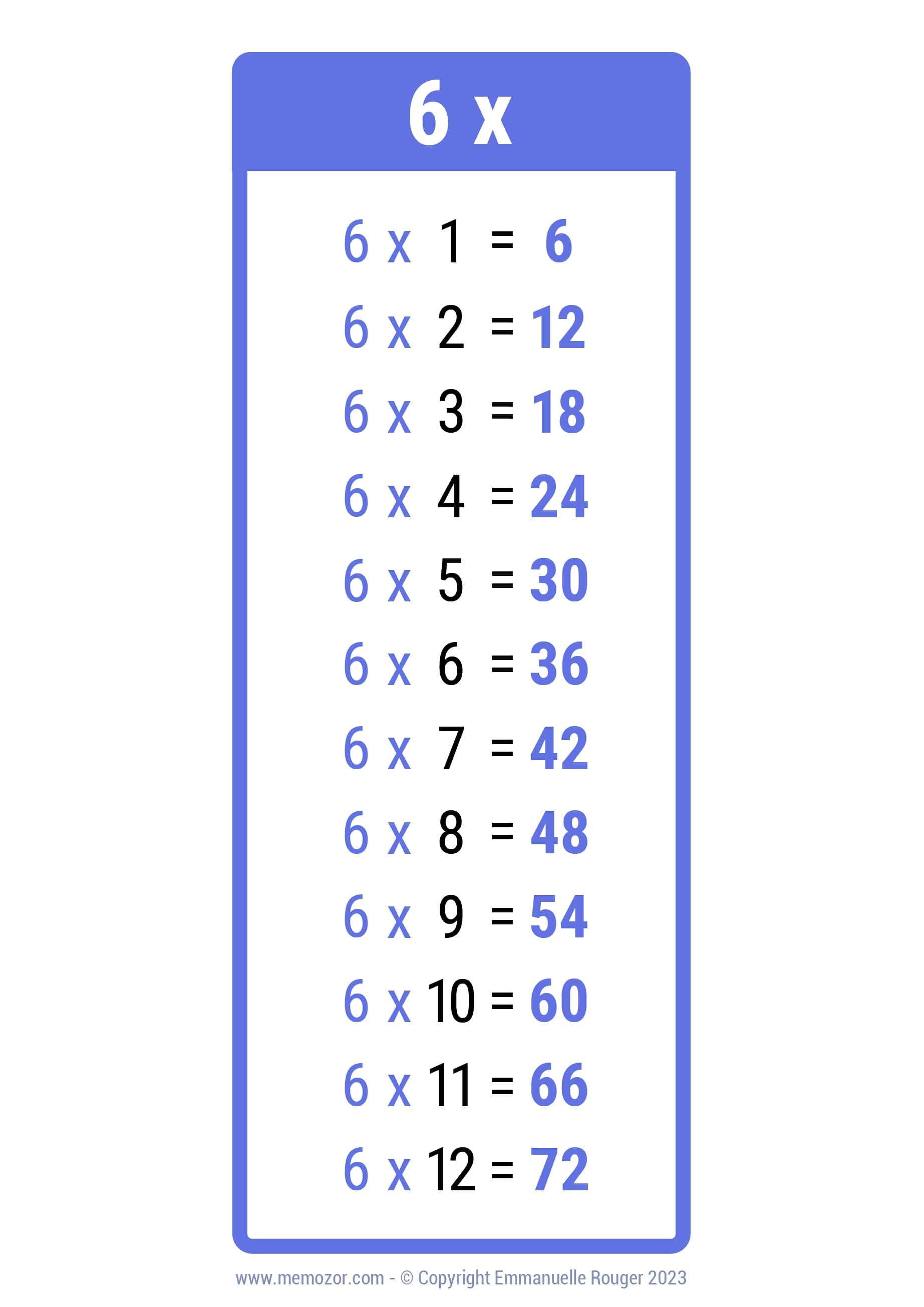 Pretty 6 Times Table Chart Print For Free many Colors Memozor
