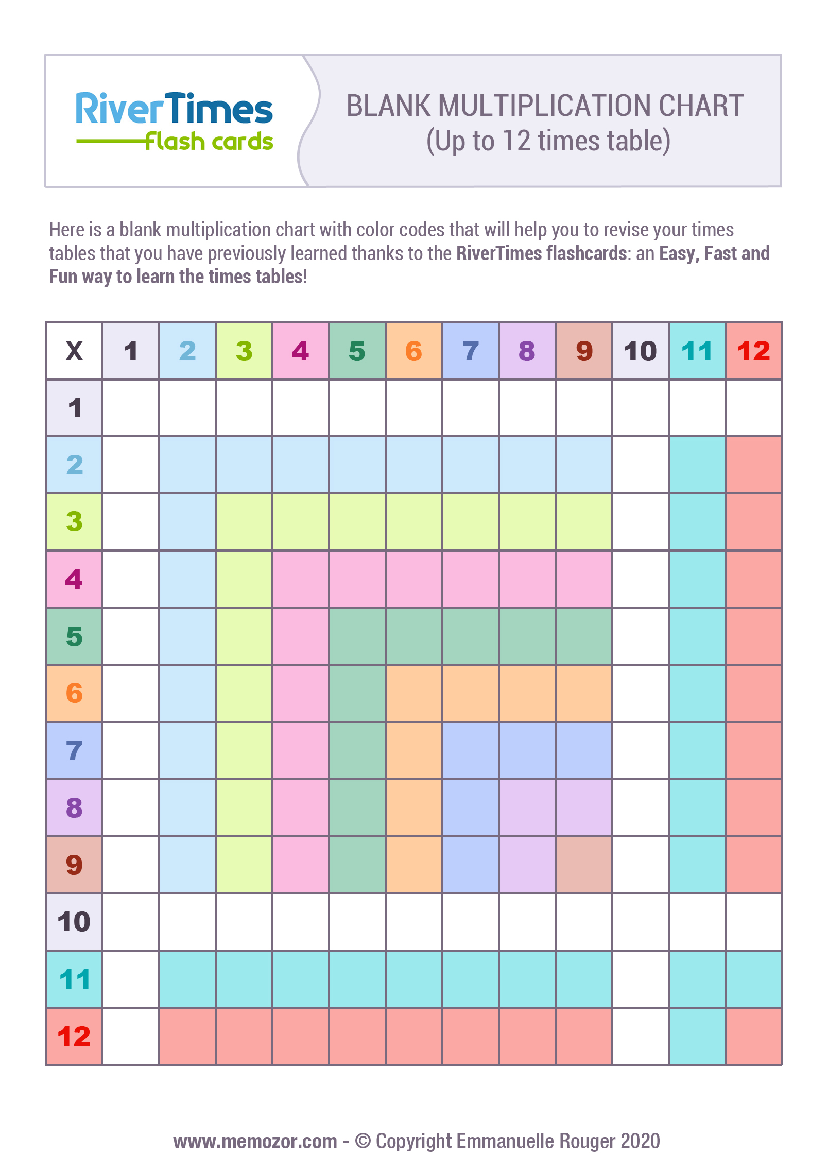 Blank Printable Multiplication Chart Colorful 1 12 RiverTimes