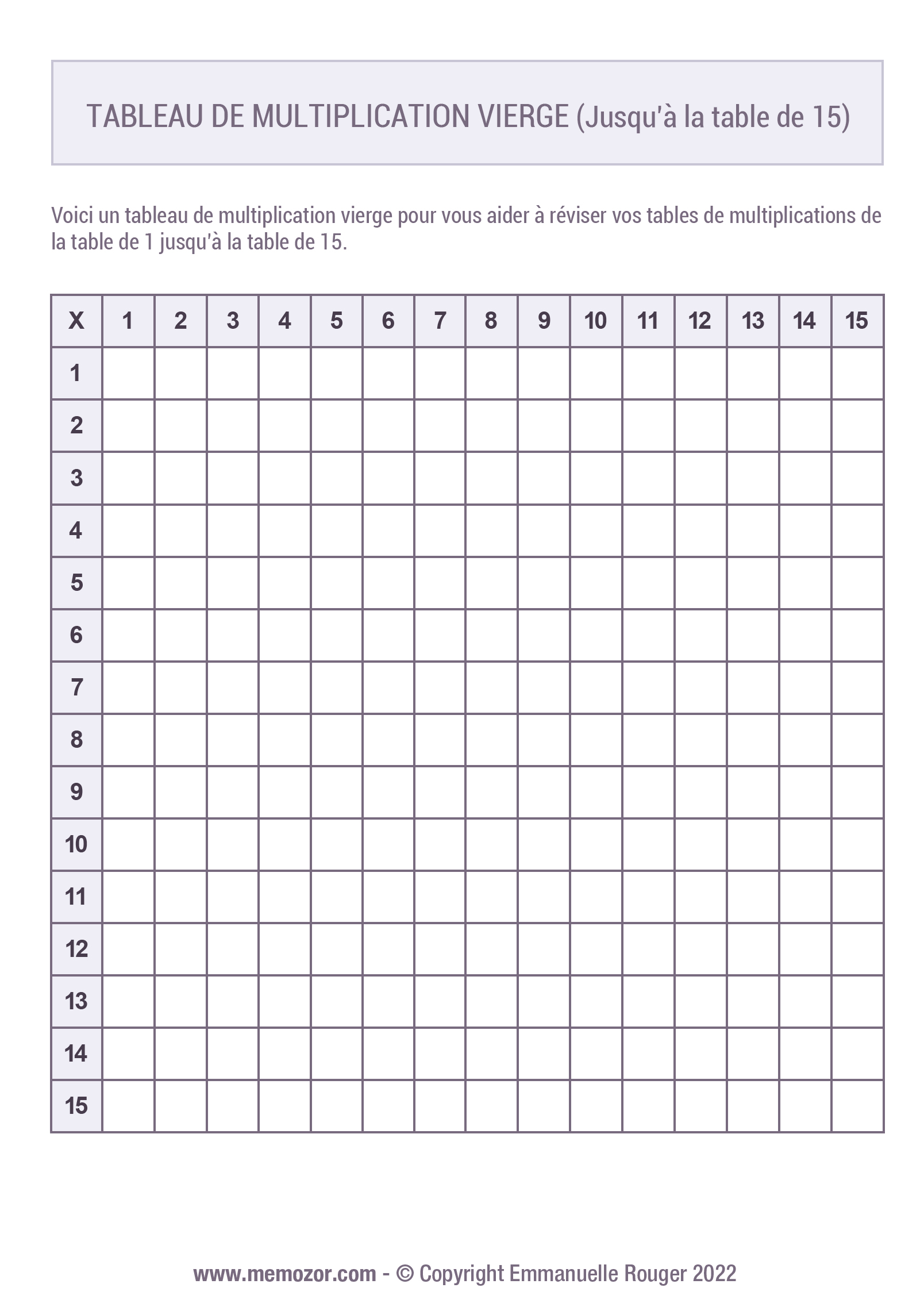 Tableau De Multiplication Vierge 1 15 Imprimer Gratuit Memozor Tableau De Multiplication Vierge 1 15 Imprimer Gratuit Memozor