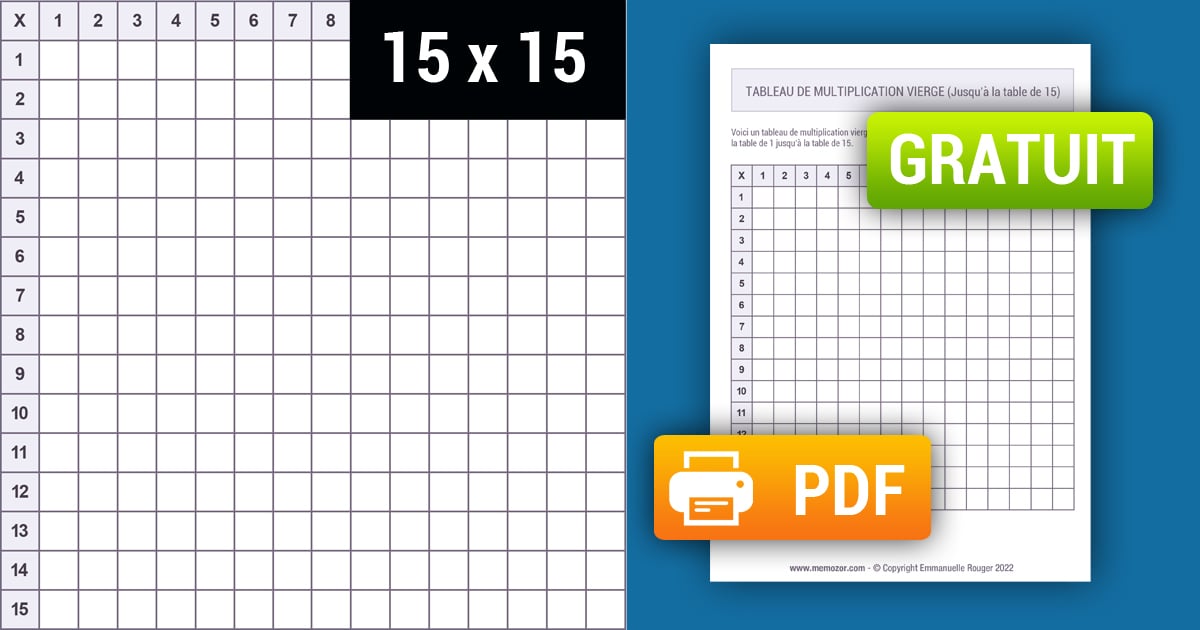 Tableau de multiplication vierge (1 à 15) à Imprimer & Gratuit | Memozor