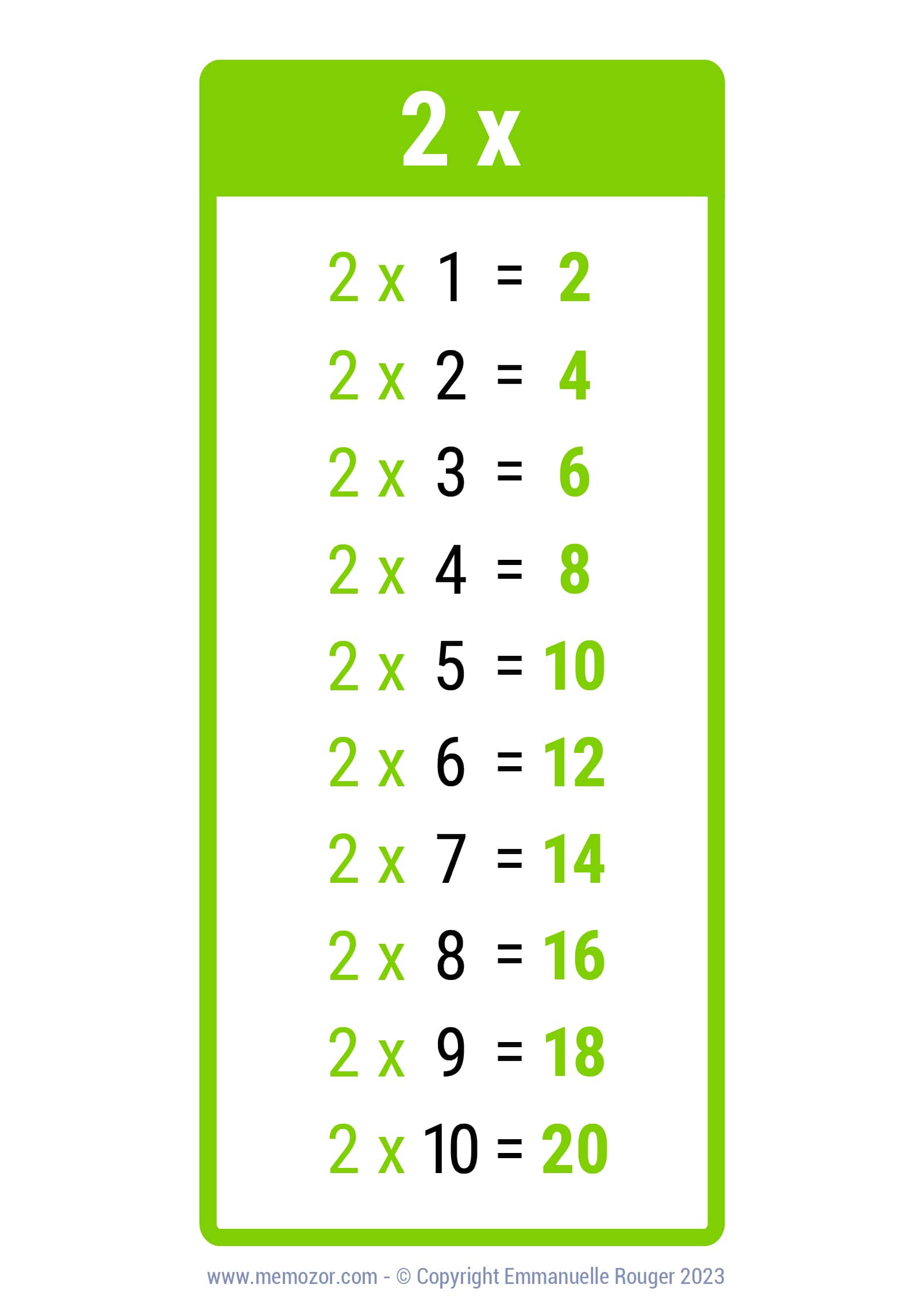 Jolie Table De 2 Imprimer PDF plusieurs Coloris Memozor Jolie Table De 2 Imprimer PDF plusieurs Coloris Memozor