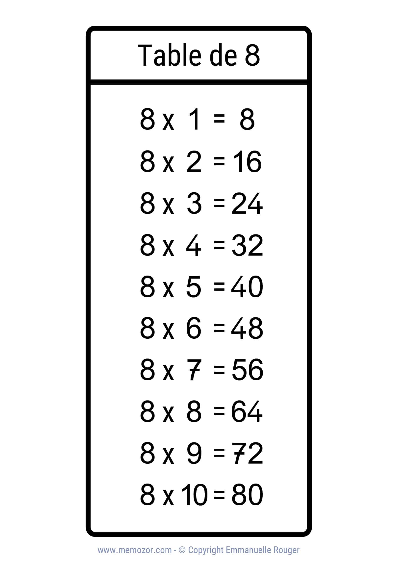Jolie Table de 8 à imprimer PDF (plusieurs coloris) | Memozor
