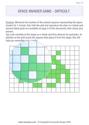 Memory game to print - Space Invader | Memozor