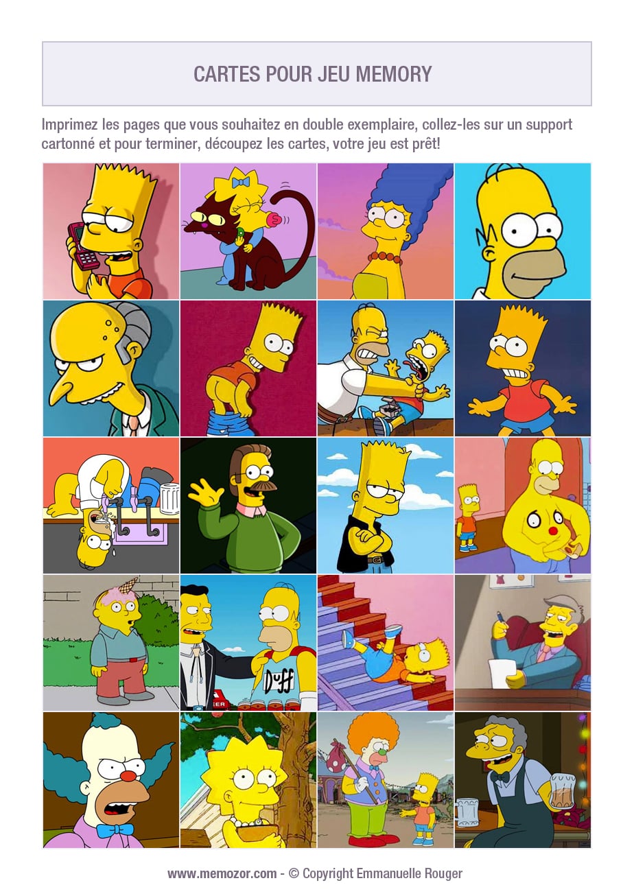 Jeu de memory à imprimer pour enfants - Les Simpsons - Imprimez et ...
