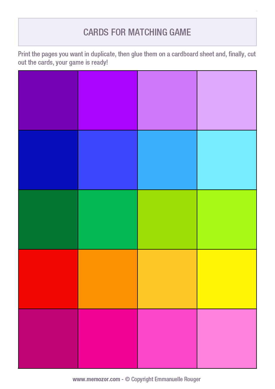 Printable matching game for kids - Colored cards - Print and cut out ... Printable matching game for kids - Colored cards - Print and cut out ...