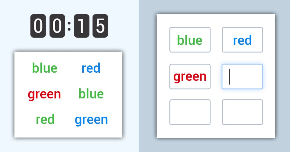 Play our words memory game - list of words on colored background ...